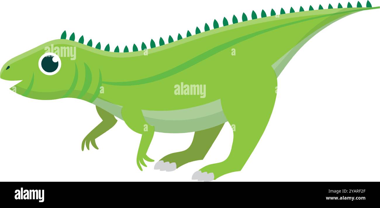 Smiling green iguana walks happily towards you in a cartoon ...