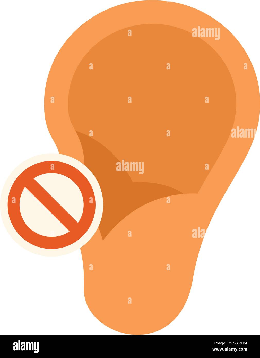 Human ear with a forbidden sign, representing hearing loss, deafness ...