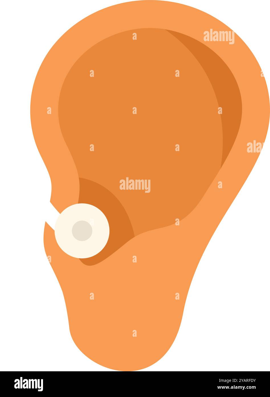 Human ear with earring listening sound wave vibrations on white ...