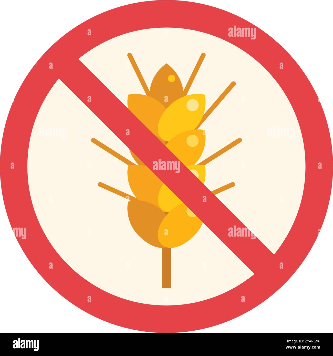 Red prohibition sign crossed over a wheat ear is representing gluten ...