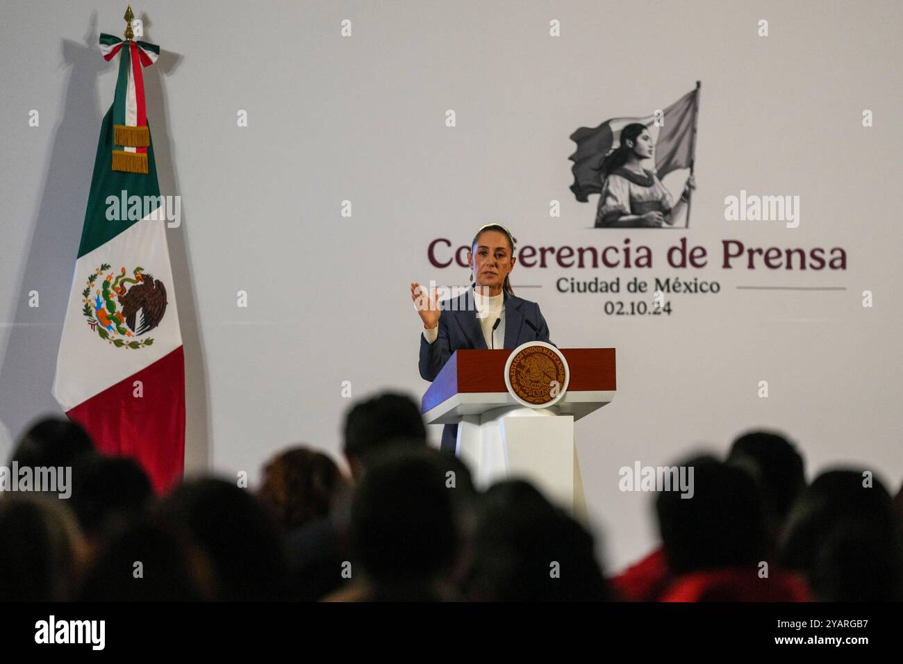 FILE - Mexican President Claudia Sheinbaum gives a media briefing from ...