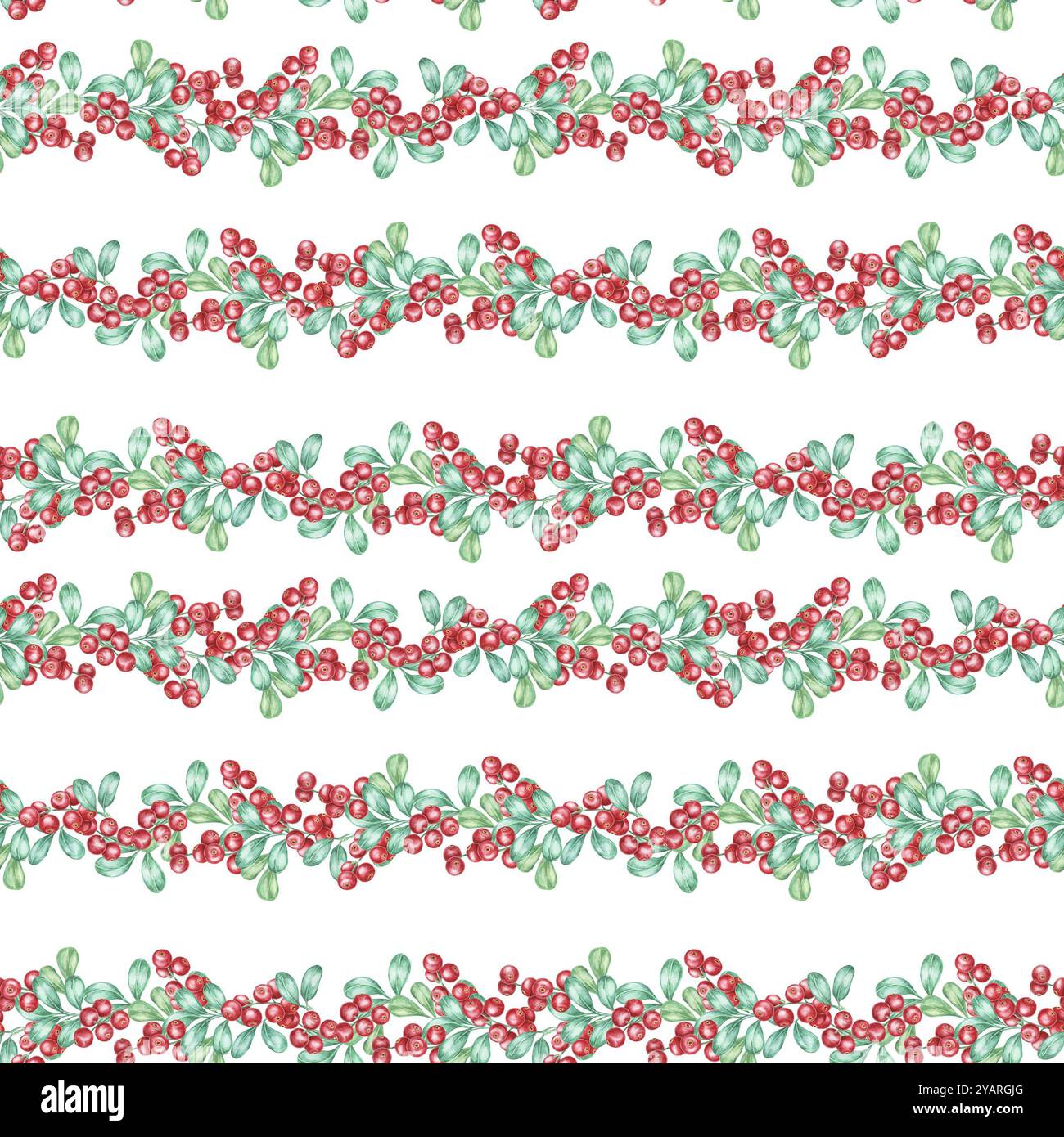 This seamless pattern showcases hand-painted cranberries and leaves ...