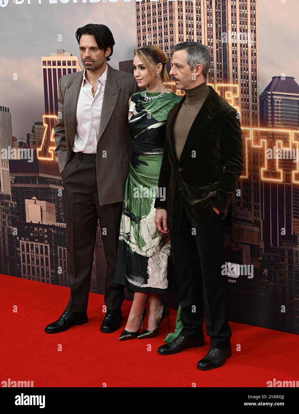 LONDON, ENGLAND: 15th October 2024: Sebastian Stan, Maria Bakalova, Jeremy Strong attends "The ...