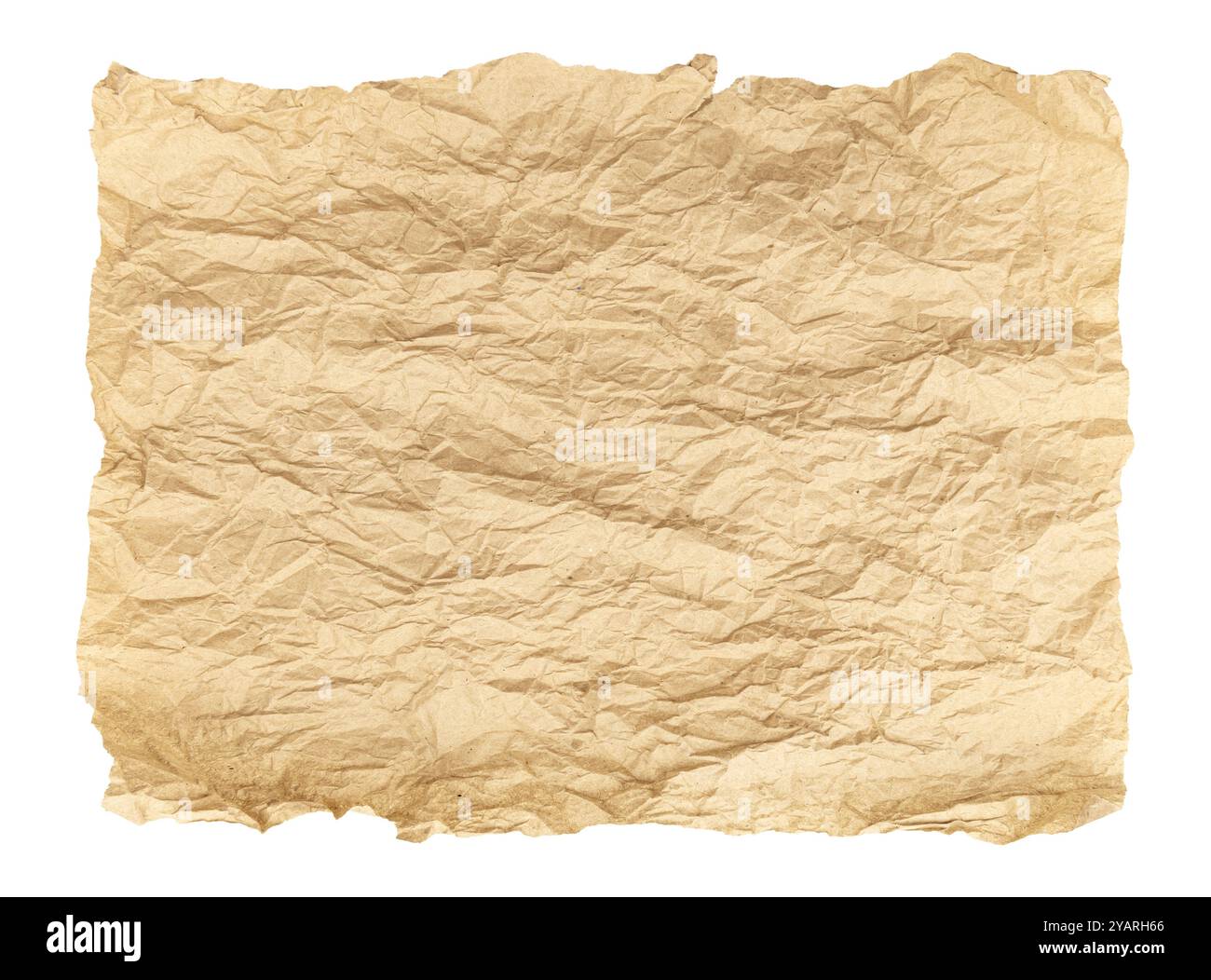 Piece of crumpled torn craft paper on a white background. Kraft paper ...
