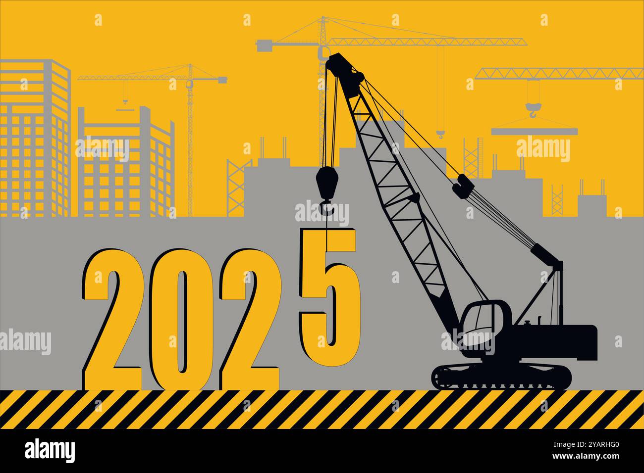New Year. Construction crane assembles 2025 figures Stock Vector Image ...