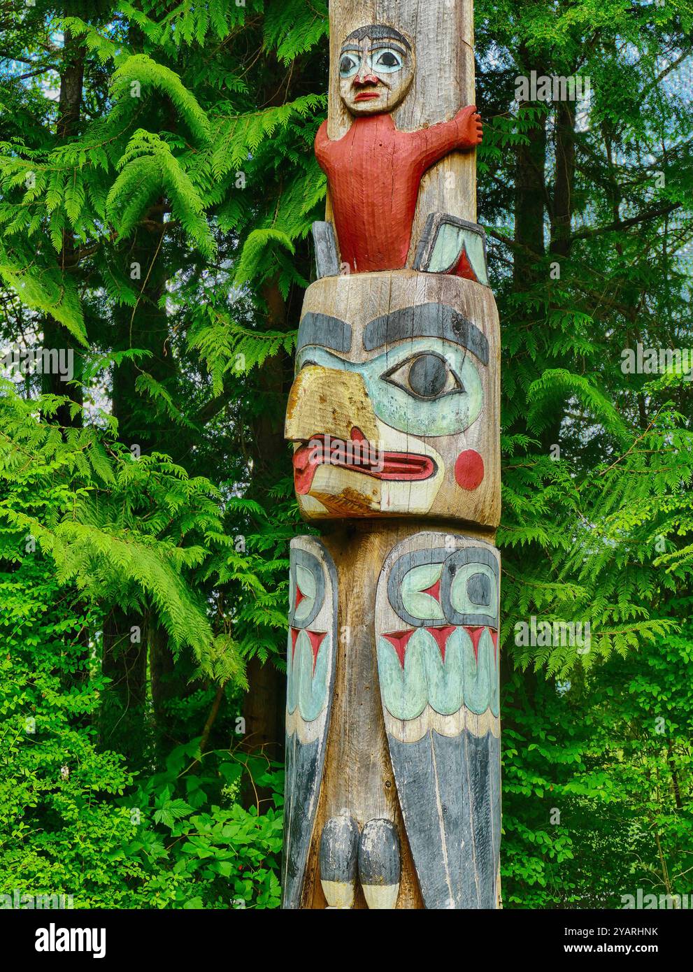 KETCHIKAN, ALASKA - JUN 27, 2024 - A majestic totem pole showcasing ...