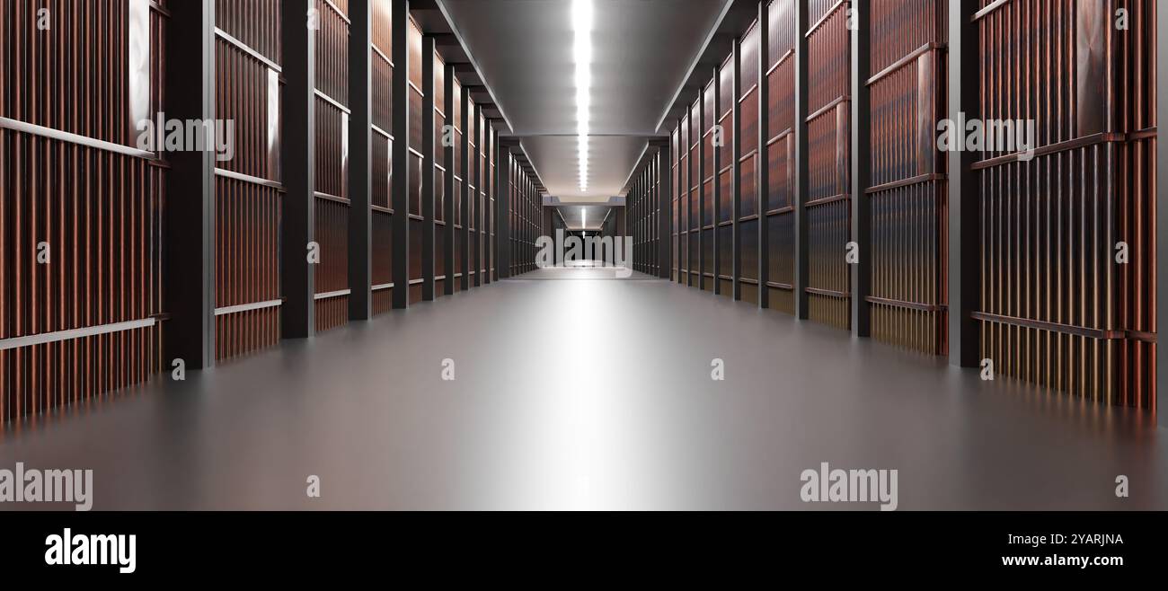 Prison interior. Jail cells, corridor and security metal bars. 3d ...