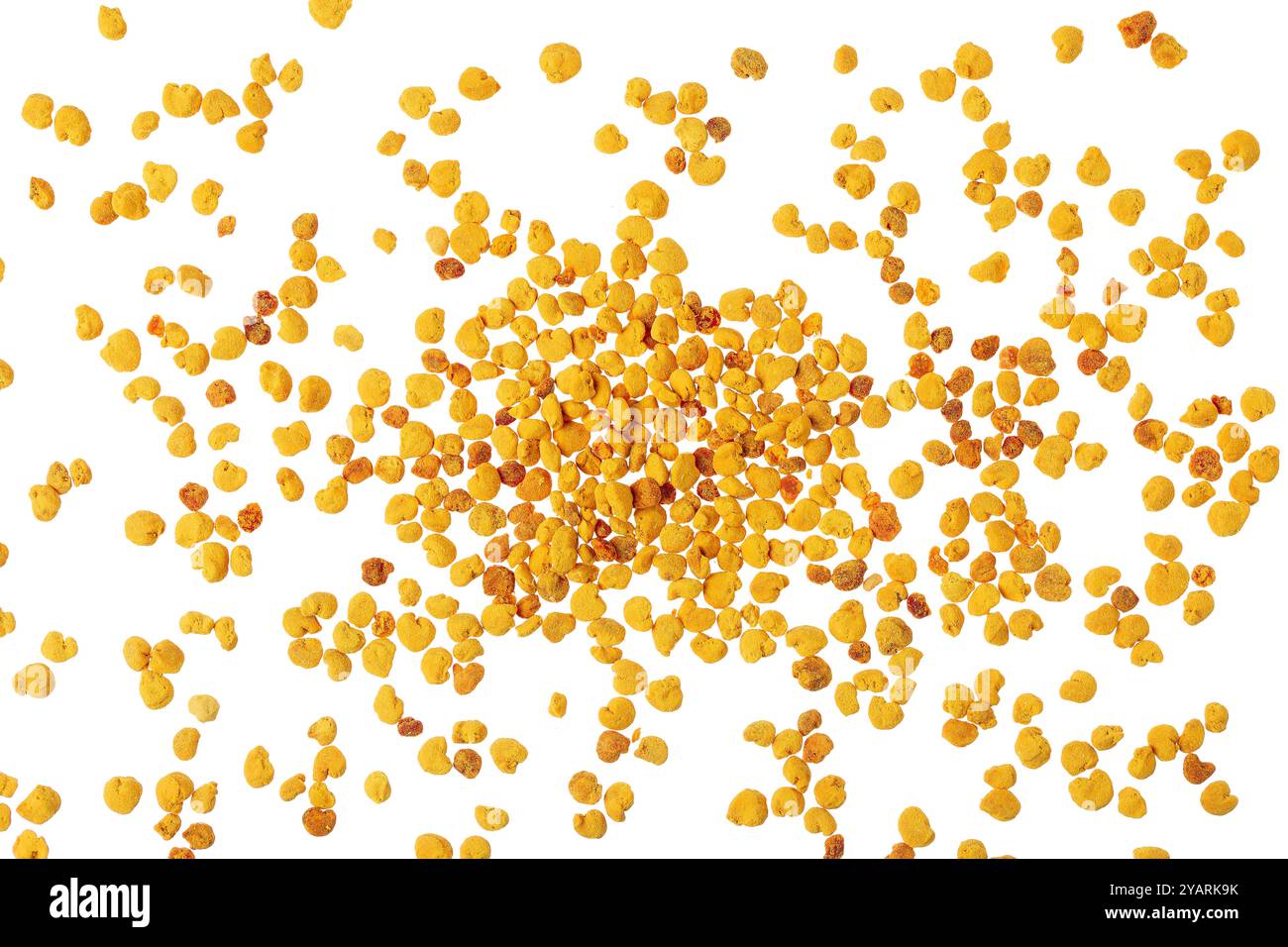 Bee pollen grains isolated on white background. Top view. Flat lay ...