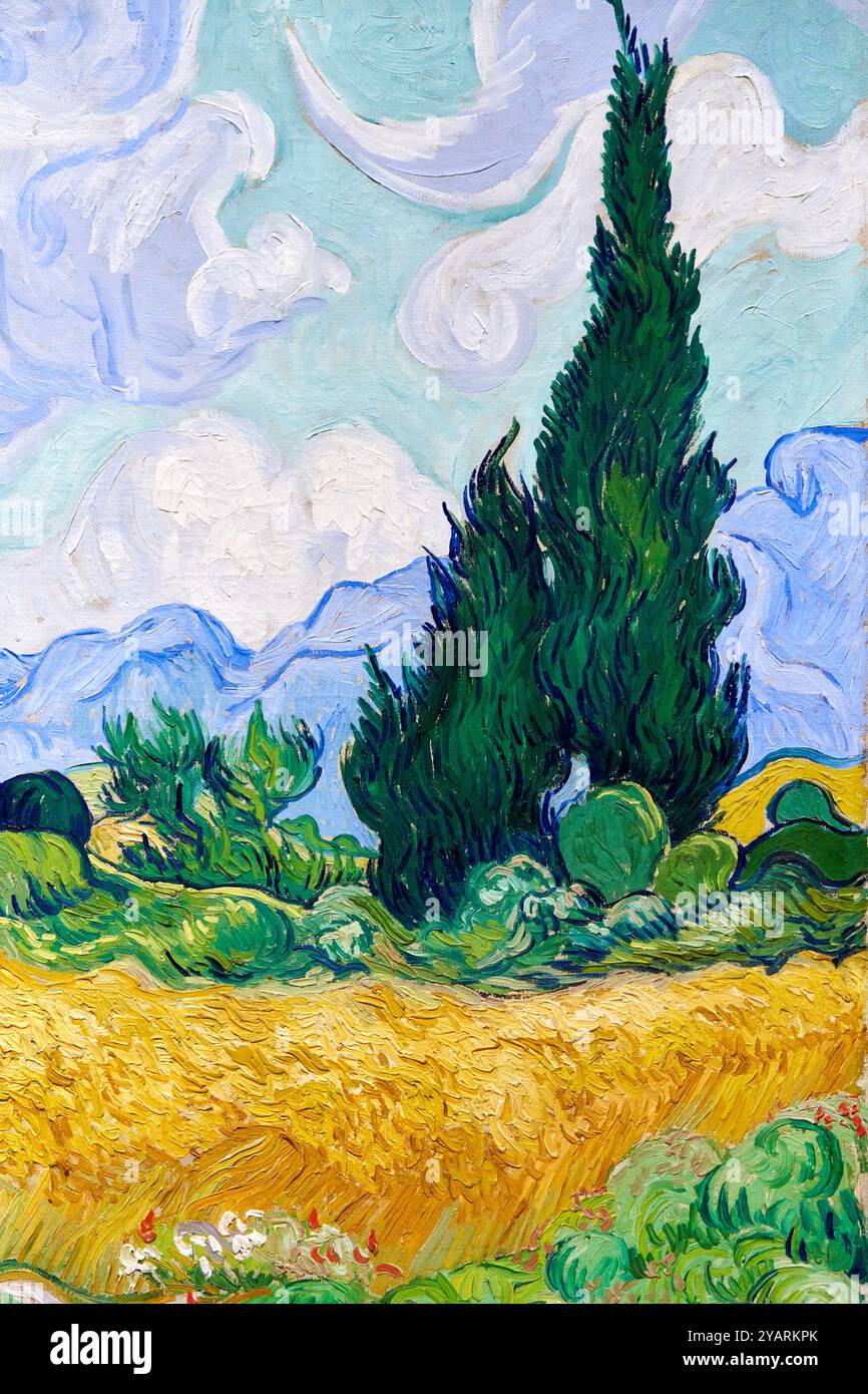 Detail, A Wheatfield, with Cypresses, 1889, Vincent Van Gogh (1853-1890 ...