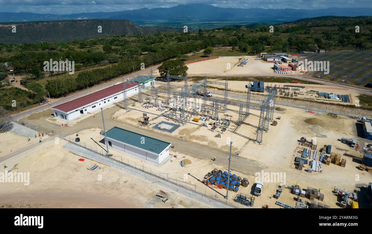 Drone shots of Substation of a solar farm. Utility scale Stock Photo ...