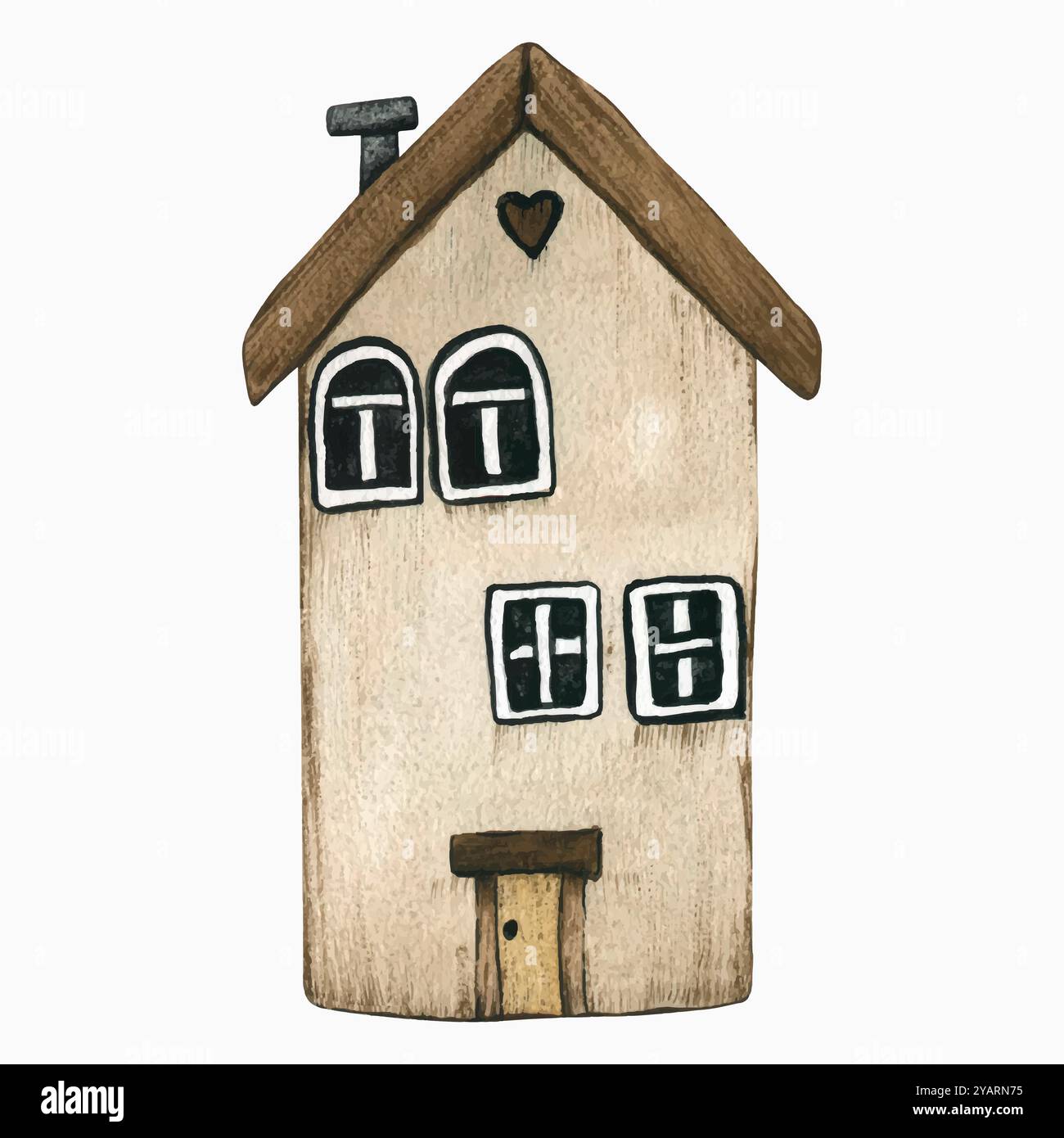 Small cute cartoon grey house isolated on white background. Watercolor ...