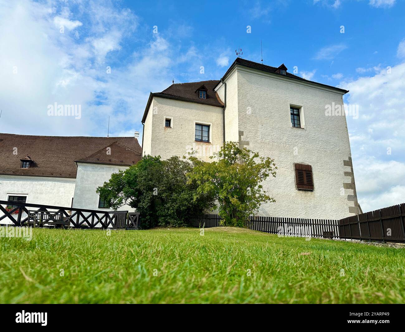 A photograph captures a historic castle on a summer day in Europe Stock ...