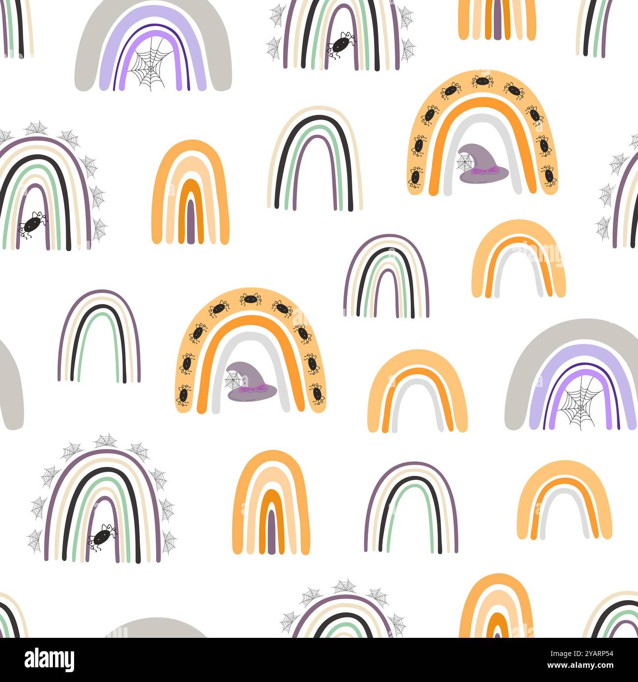 Halloween rainbow seamless pattern, simple hand drawn repeat ...