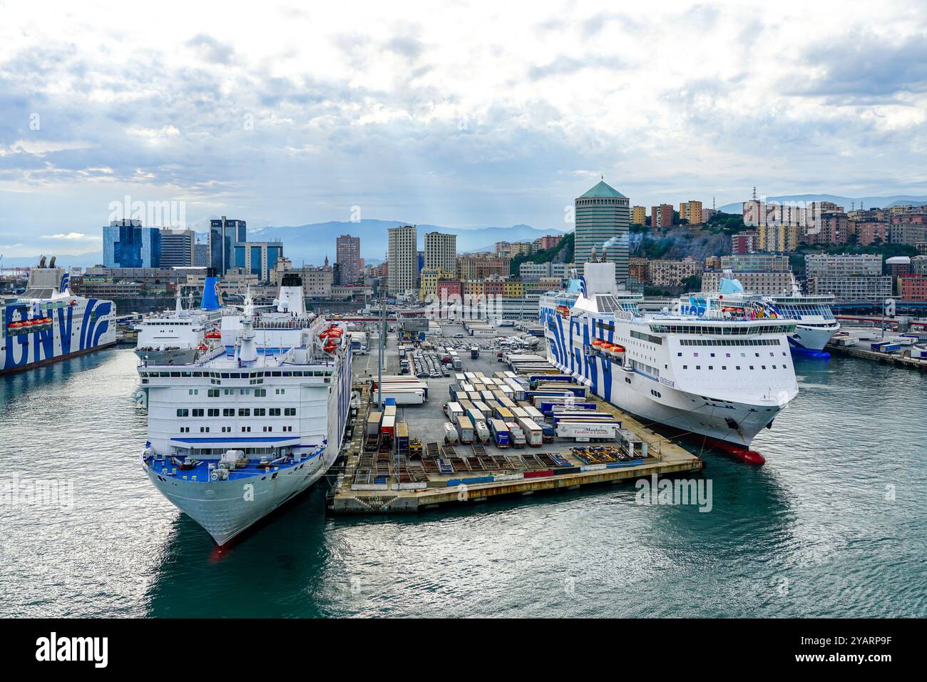 Genoa, Italy - May 27, 2024: GNV Allegra and Excelsior passenger and Ro ...