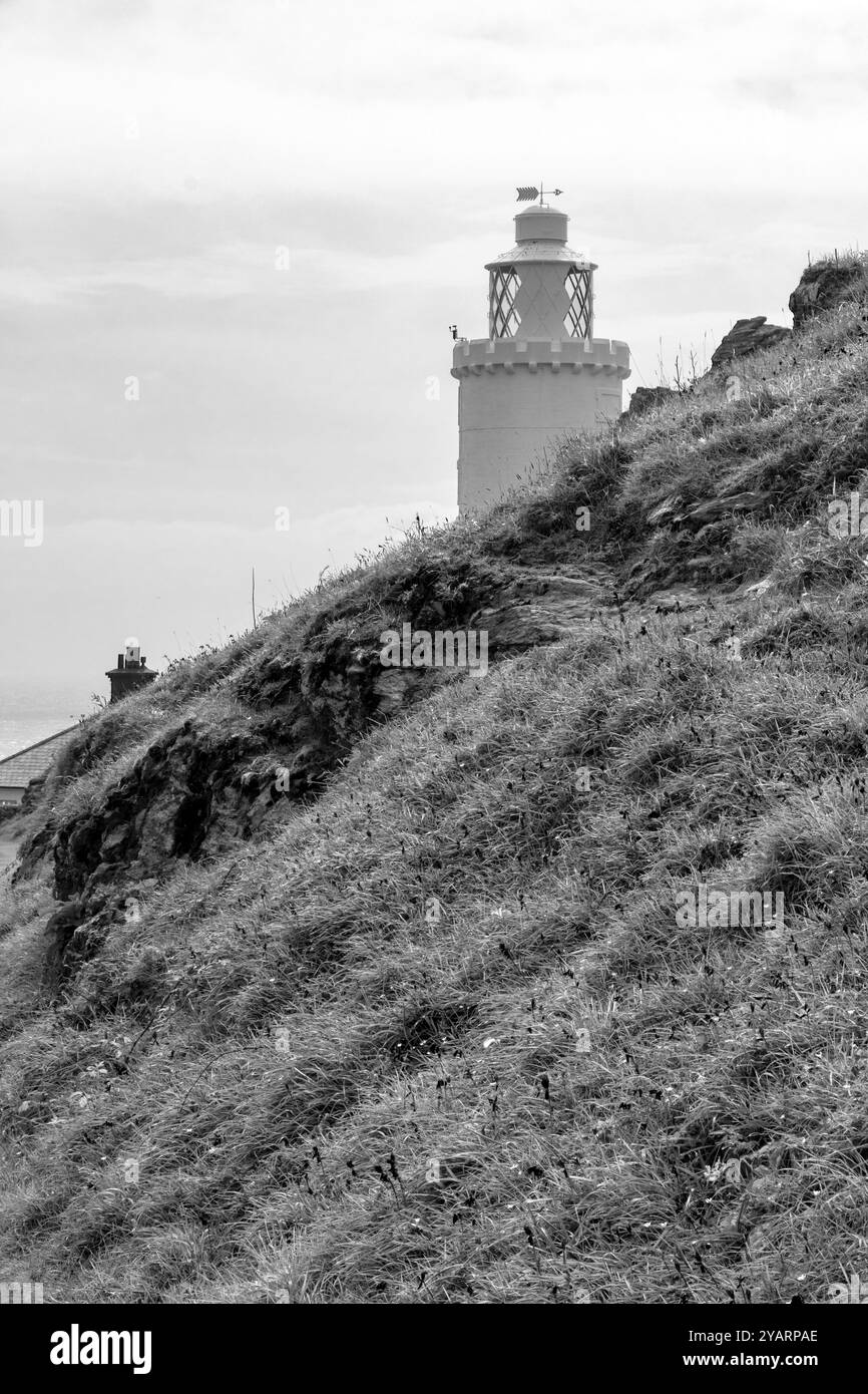 Start Point Lighthouse, from the shore in black and white (monochrome ...