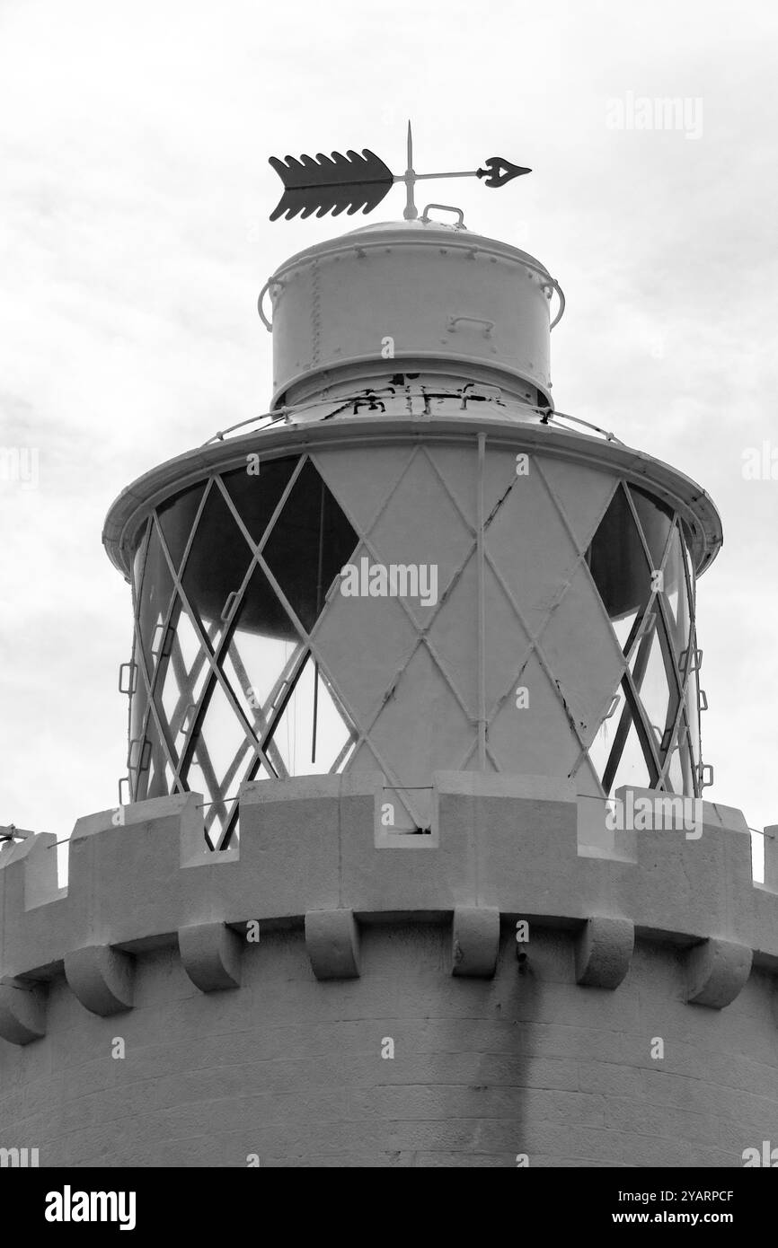 Start Point Lighthouse, from the shore in black and white (monochrome ...