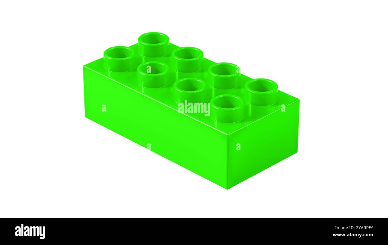 Neon Green Plastic Lego Block Isolated on a White Background. Children ...