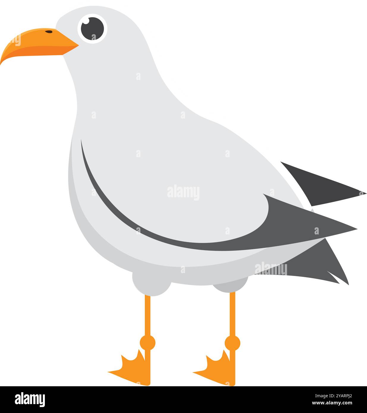 Charming cartoon seagull standing gracefully on vibrant orange webbed ...