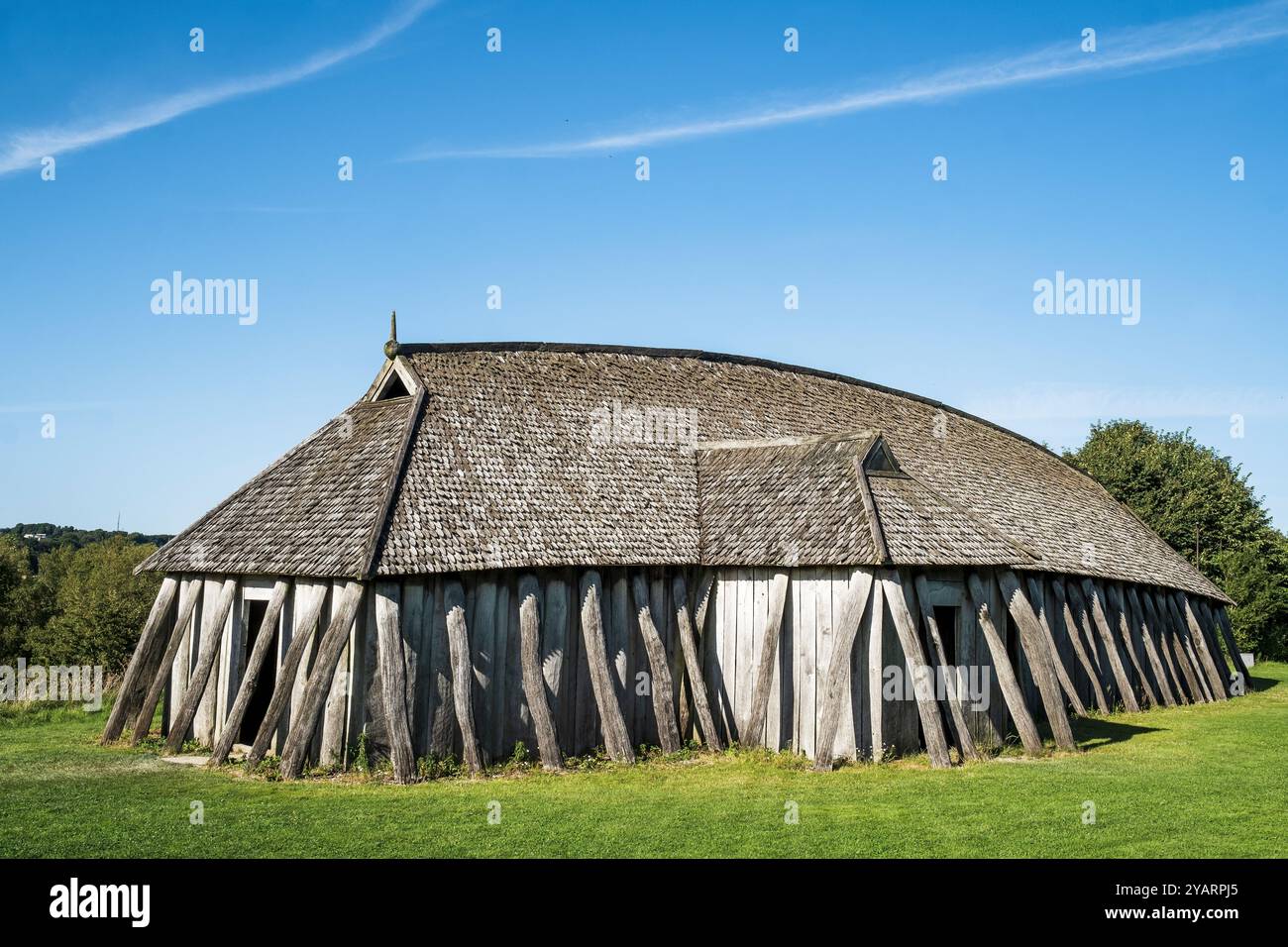 Reconstruction of a Viking longhouse at Fyrkat, a medieval ring fort ...