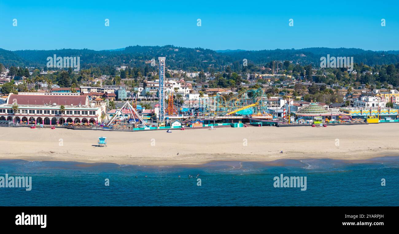 Aerial View of Santa Cruz Beach Boardwalk and Pacific Ocean Stock Photo ...