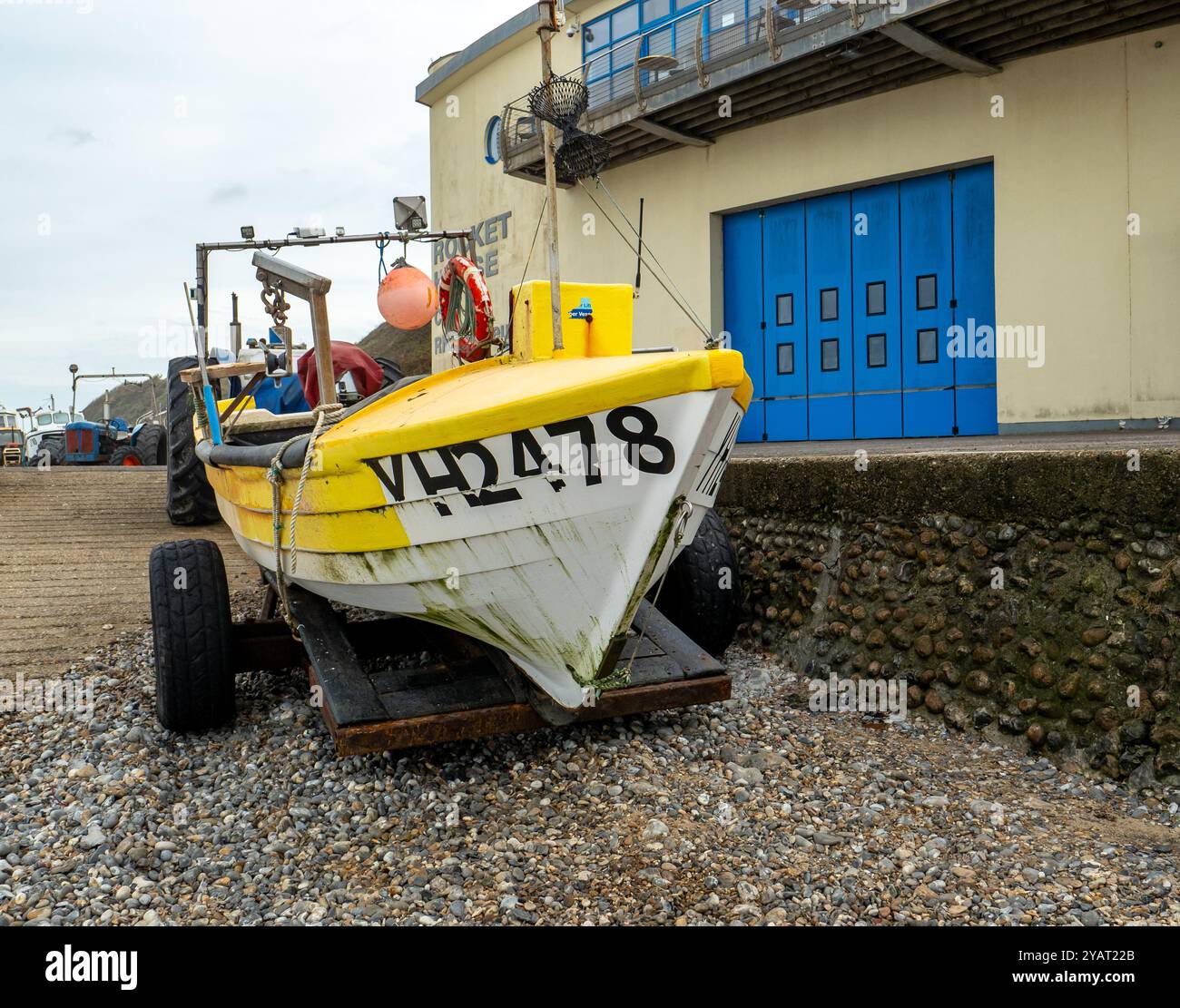 Small fishing boat on Cromer Beach, North Norfolk coast Stock Photo - Alamy