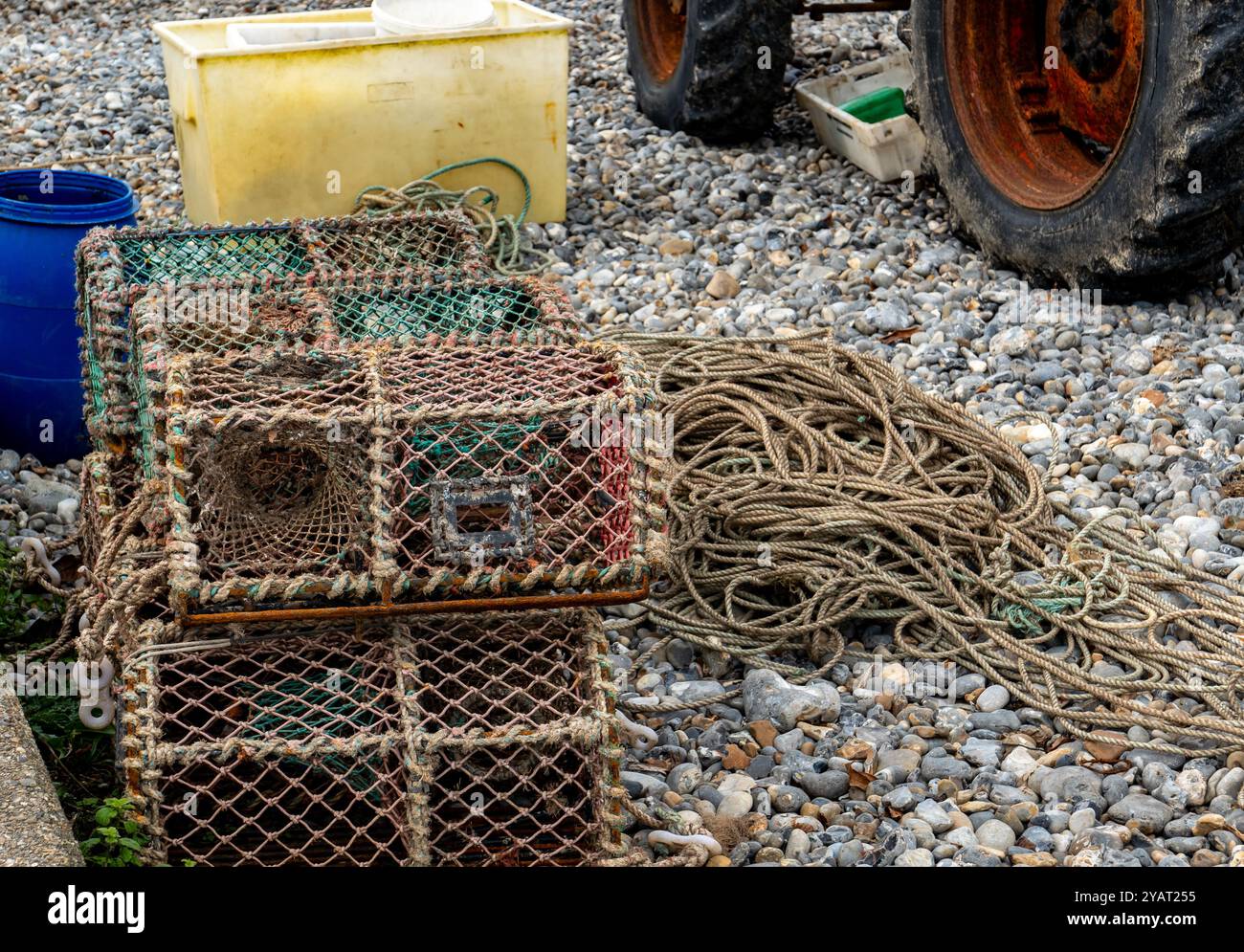 Crab pots, lobster pots and fish traps on Cromer beach Stock Photo - Alamy