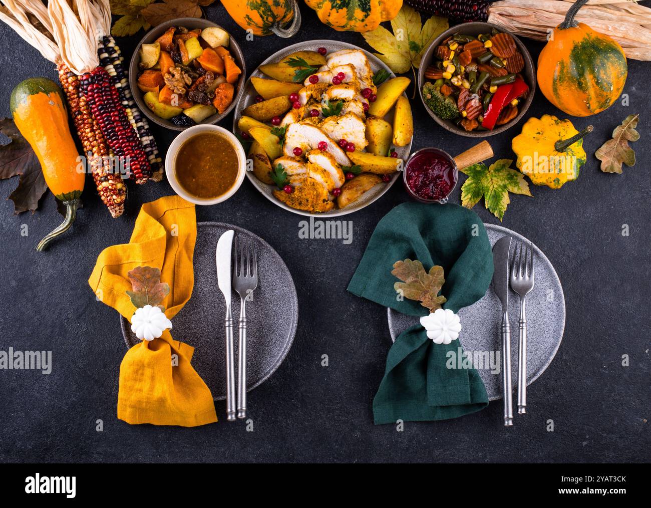 Traditional Thanksgiving day dinner with turkey Stock Photo - Alamy