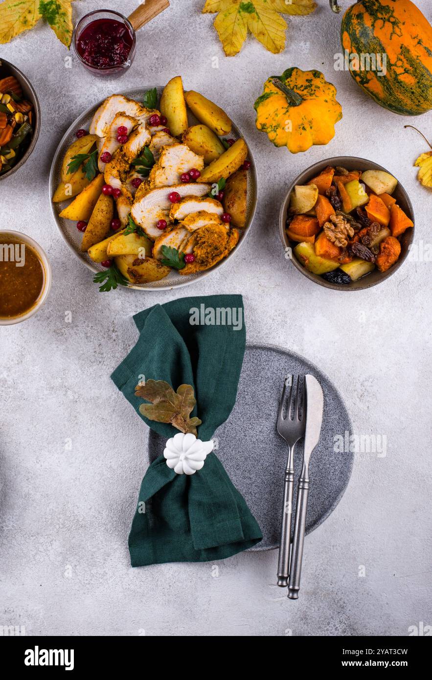 Traditional Thanksgiving day dinner with turkey Stock Photo - Alamy