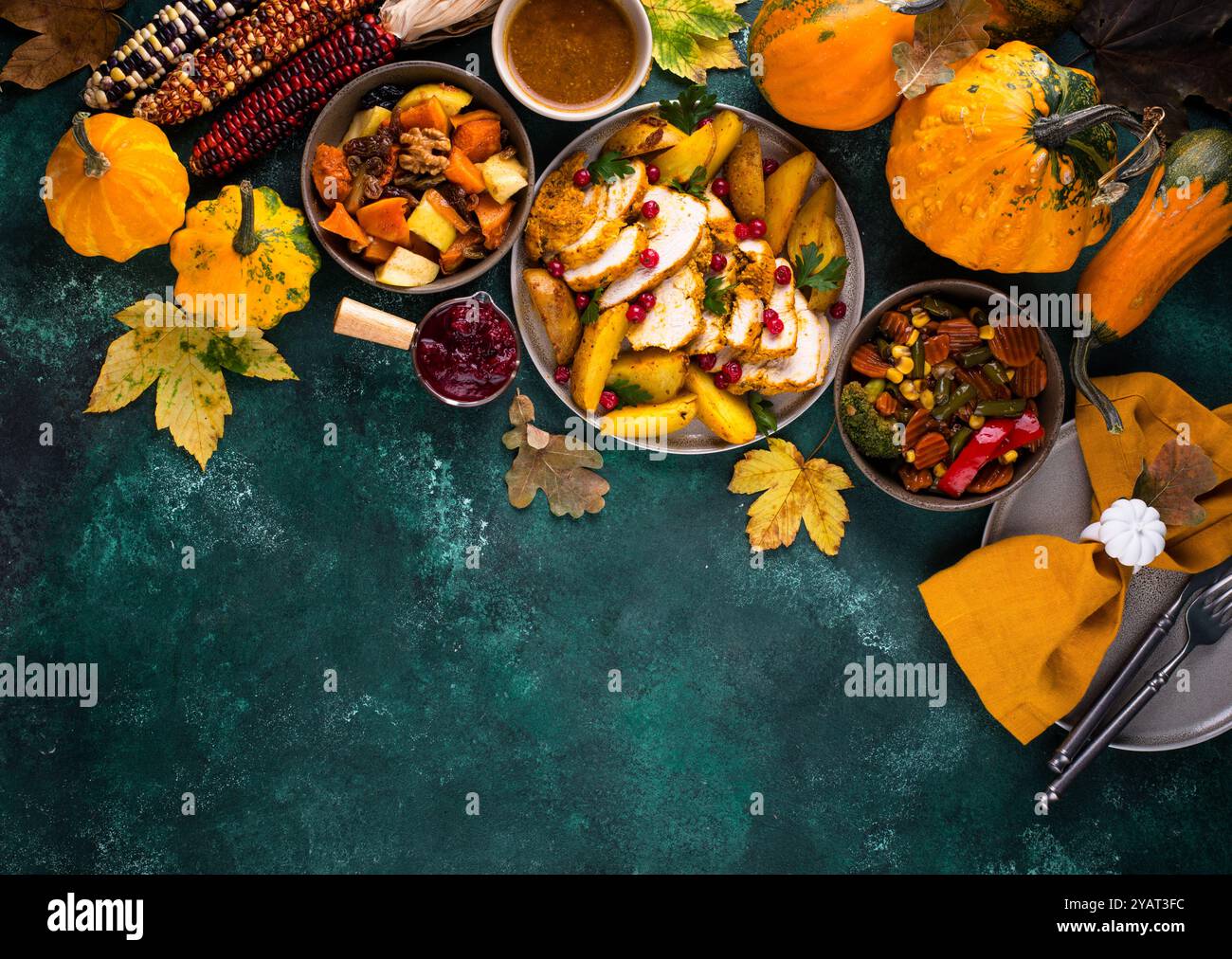Traditional Thanksgiving day dinner with turkey Stock Photo - Alamy