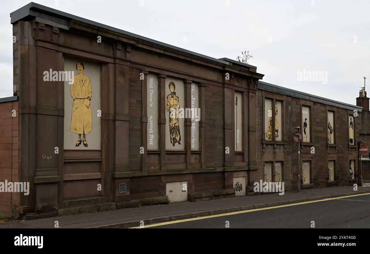 Murals on the old facade of the former Don & Low textile mill in Forfar ...