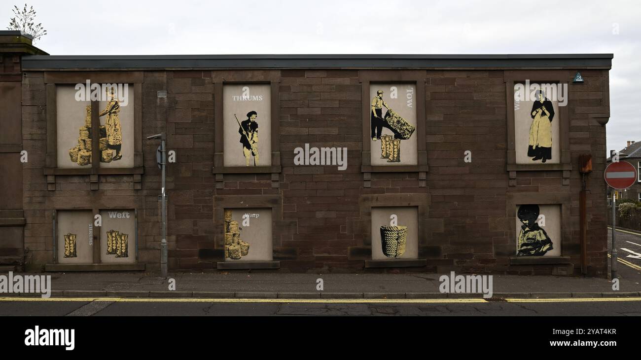 Murals on the old facade of the former Don & Low textile mill in Forfar ...