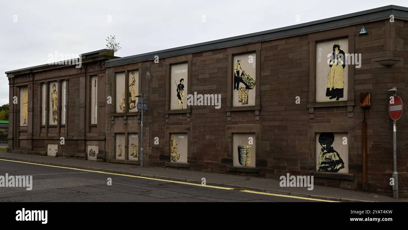 Murals on the old facade of the former Don & Low textile mill in Forfar ...