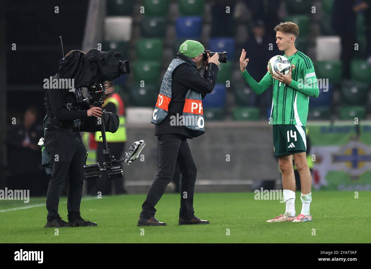 Northern Ireland's Isaac Price celebrates his hat-trick with the match ...