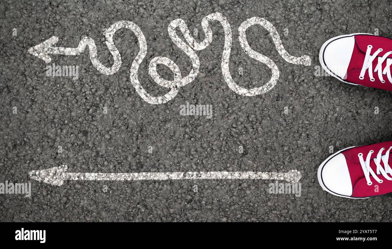 Easy and hard path, difficult and simple strategy Stock Photo - Alamy