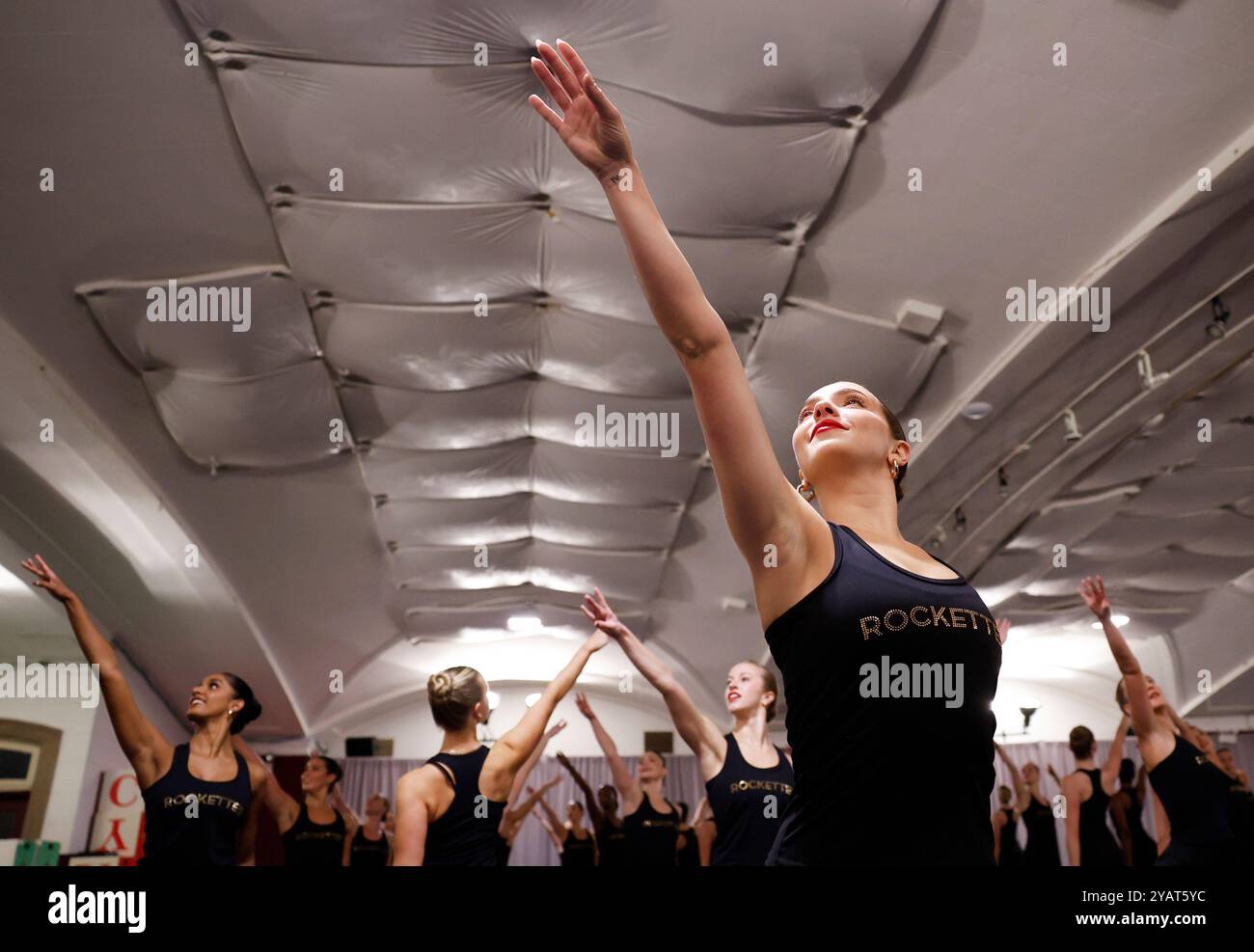 New York, United States. 15th Oct, 2024. The Radio City Rockettes hold ...