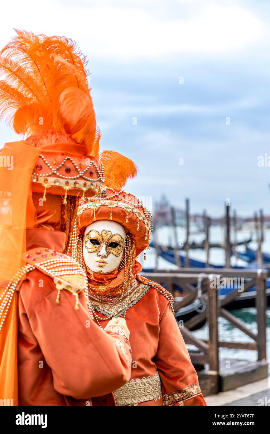 Venice, Italy - February 11, 2024: 2 masked people at the Venice ...