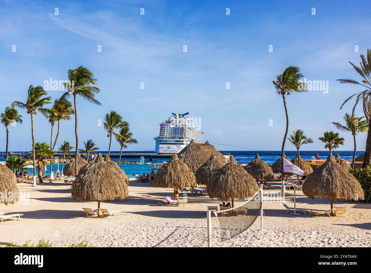 Carnival cruise ship sets sail from pier into Caribbean Sea overlooking ...