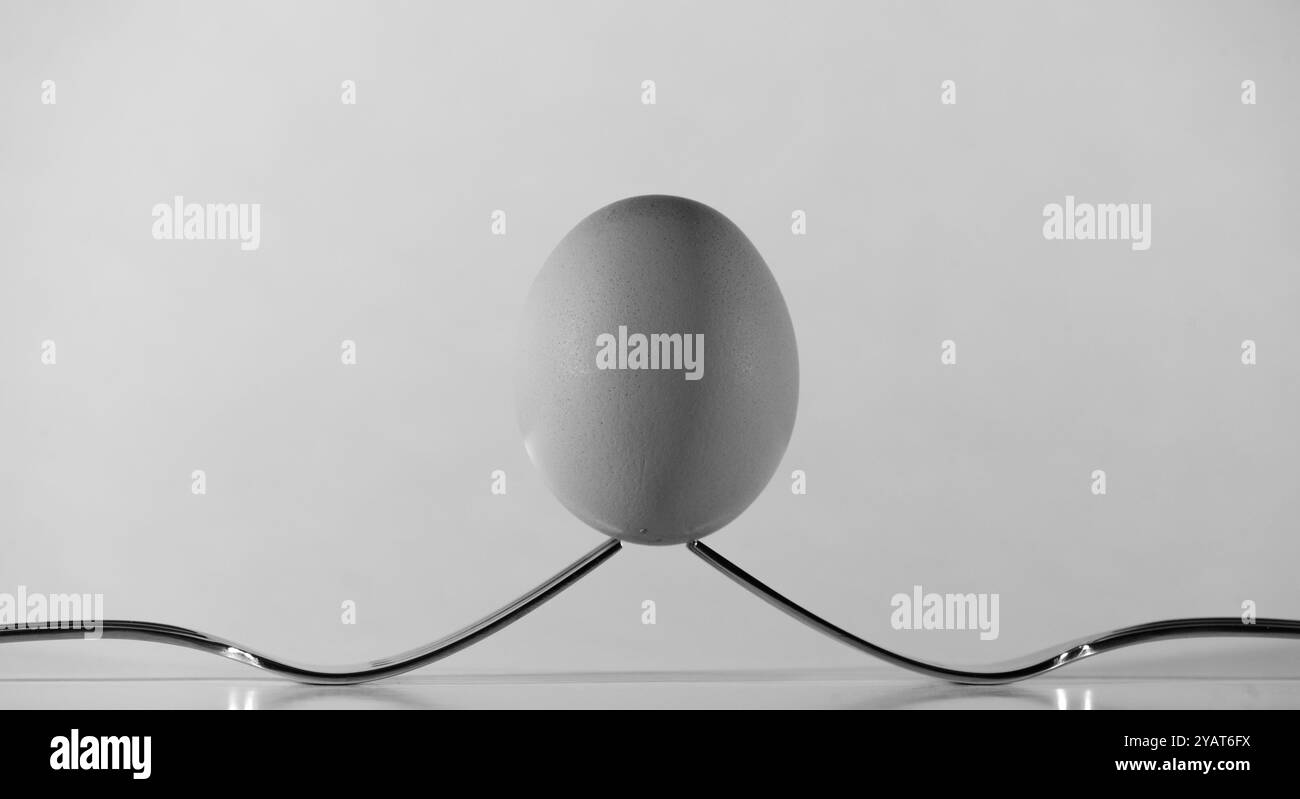 A Black and White Fine Art Photograph of balanced egg on top of two ...