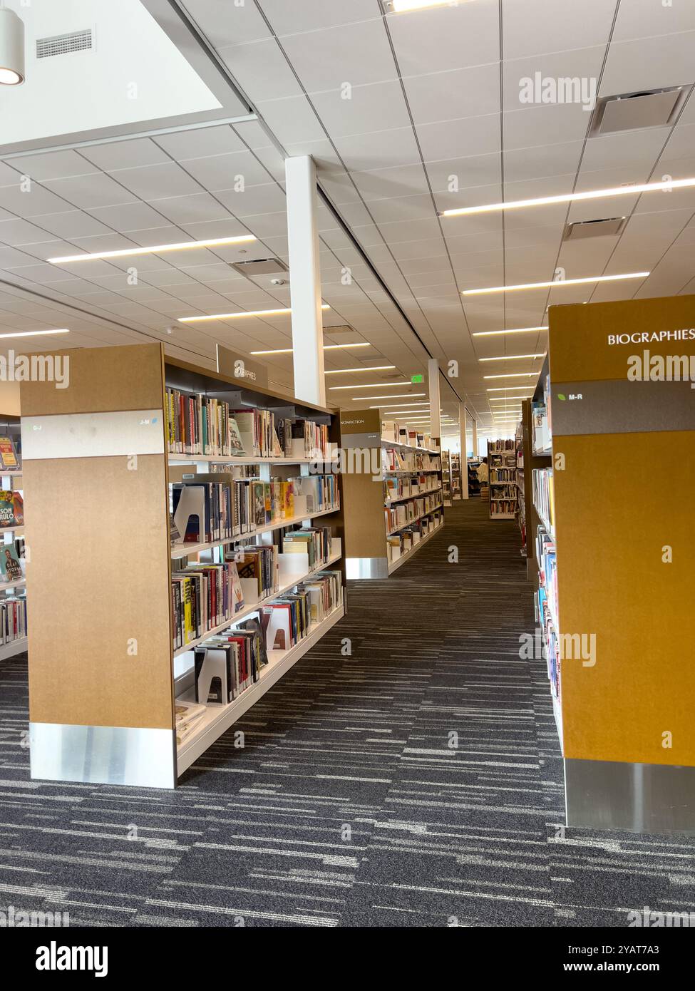 Modern Library Interior with Organized Bookshelves and Reading Area ...