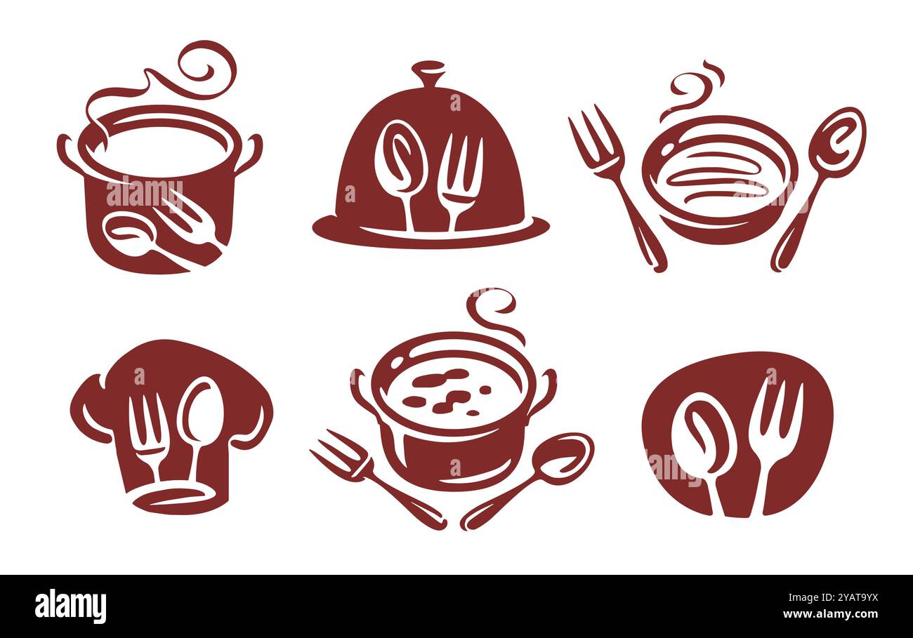 Cooking set of emblems or badges. Food service concept. Symbols for ...
