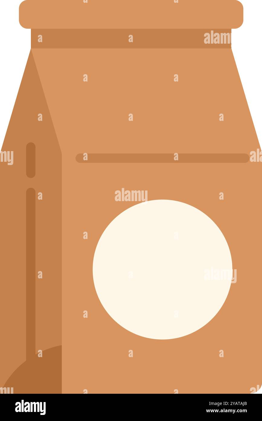 Brown paper bag packaging is standing up and displaying a blank round ...