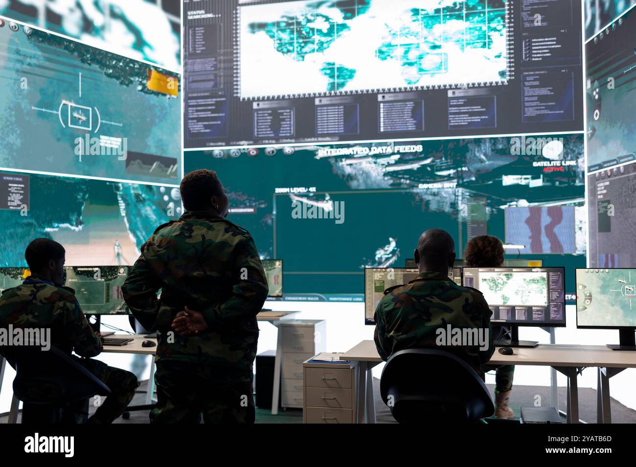 Woman recruit overseeing information gathering activity in command post ...