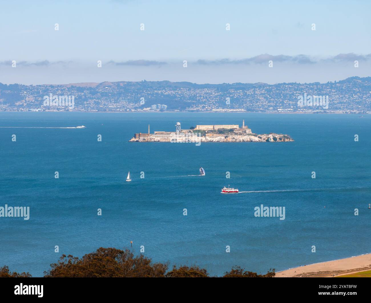 Aerial View of Alcatraz Island and San Francisco Cityscape Stock Photo ...