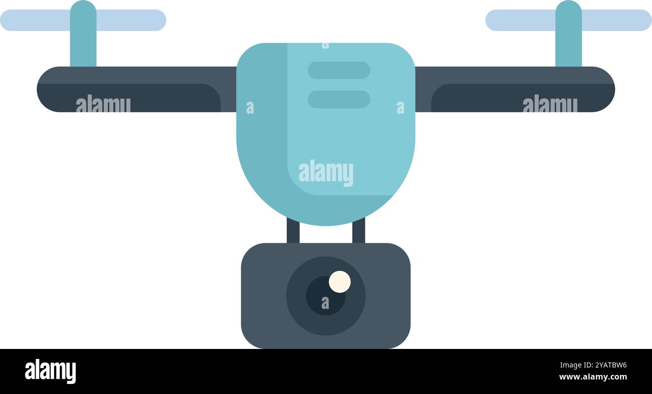 Modern blue drone taking pictures with its integrated camera, unmanned ...