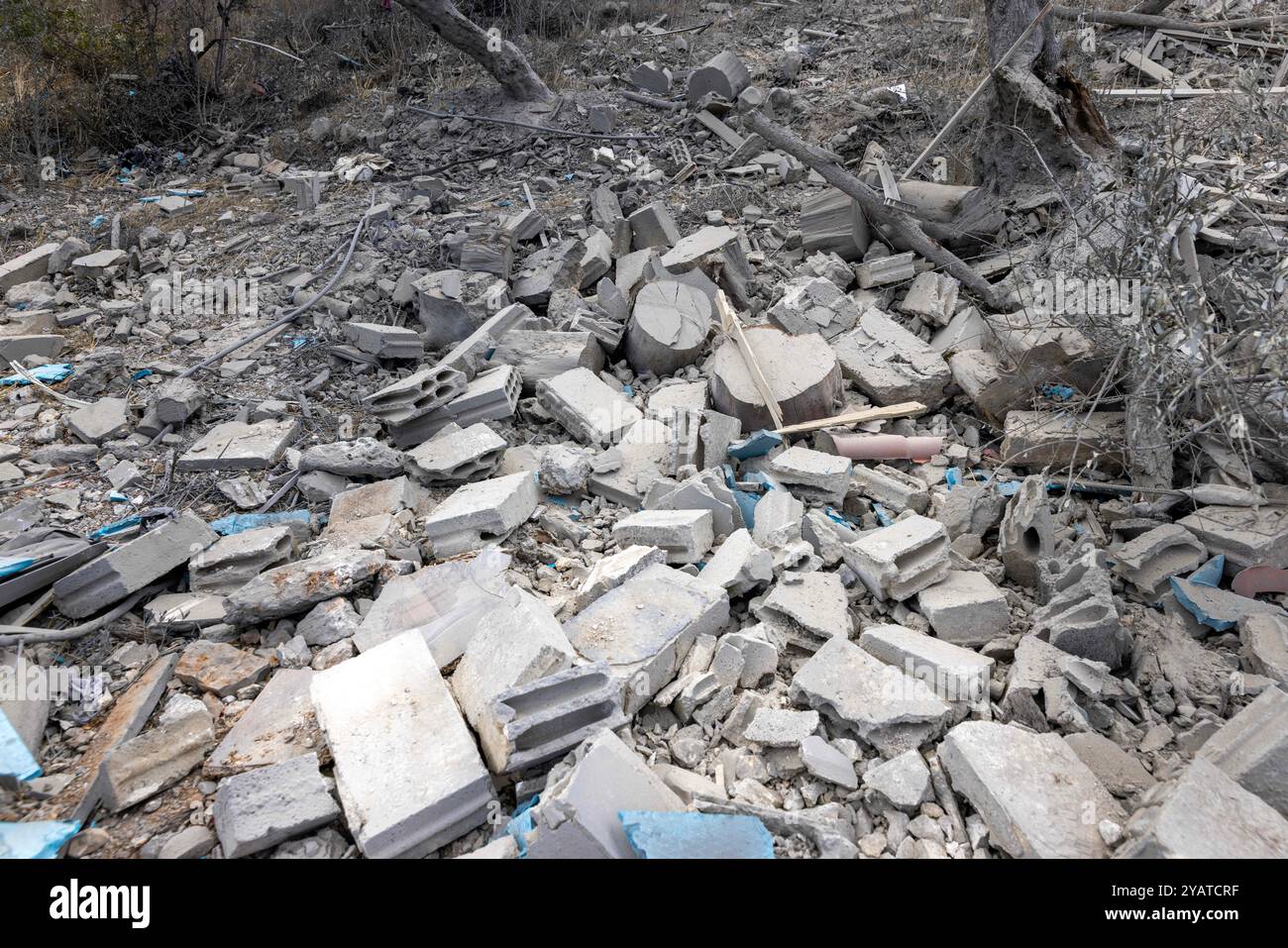 Aitou, Lebanon. 15th Oct, 2024. Rubble covers the ground after an ...