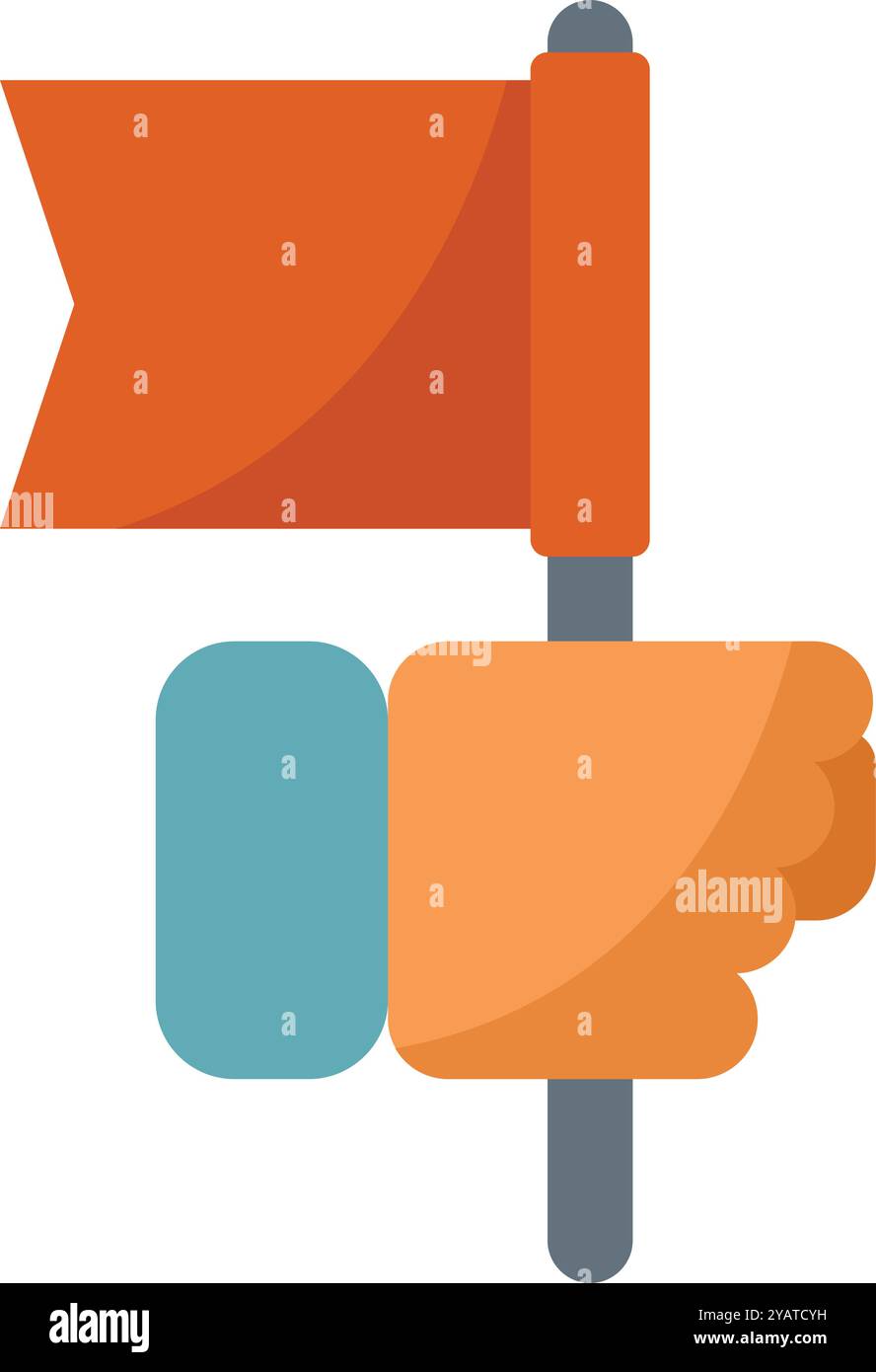 Hand is holding a red flag, symbolizing leadership, achievement, and ...