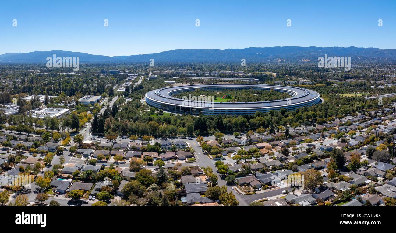 Aerial View of Apple Park Campus and Santa Cruz Mountains Stock Photo ...