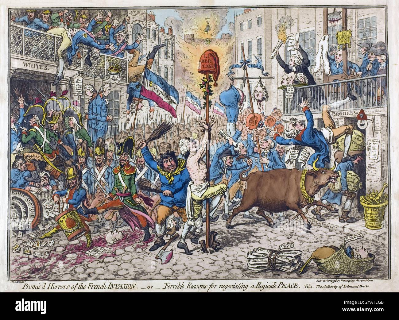A print coloured engraving of Promised horrors of the French Invasion ...