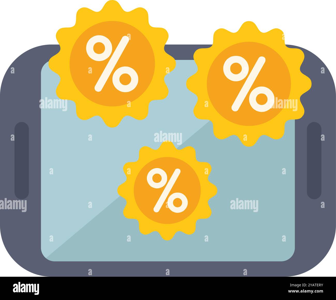 This vector illustration shows a mobile phone with discount percentage ...