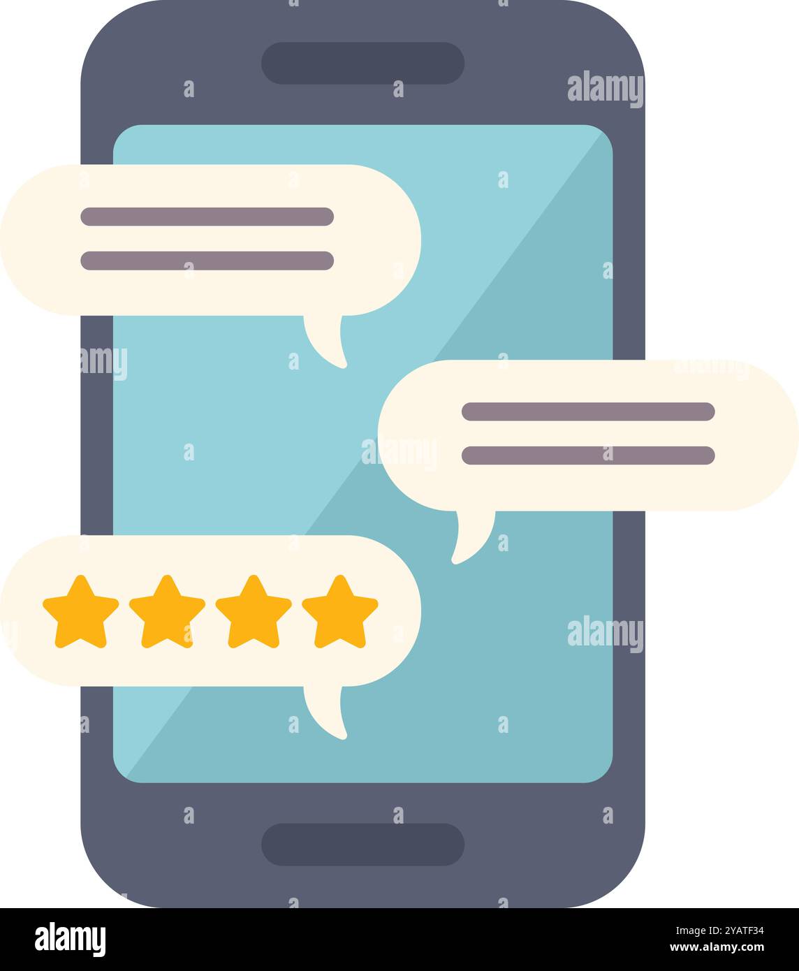 Smartphone is showing customer review rating with five stars and text ...